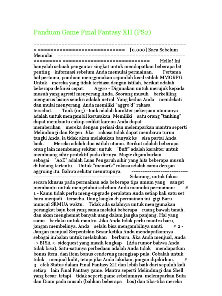 Panduan Game Final Fantasy XII | PDF
