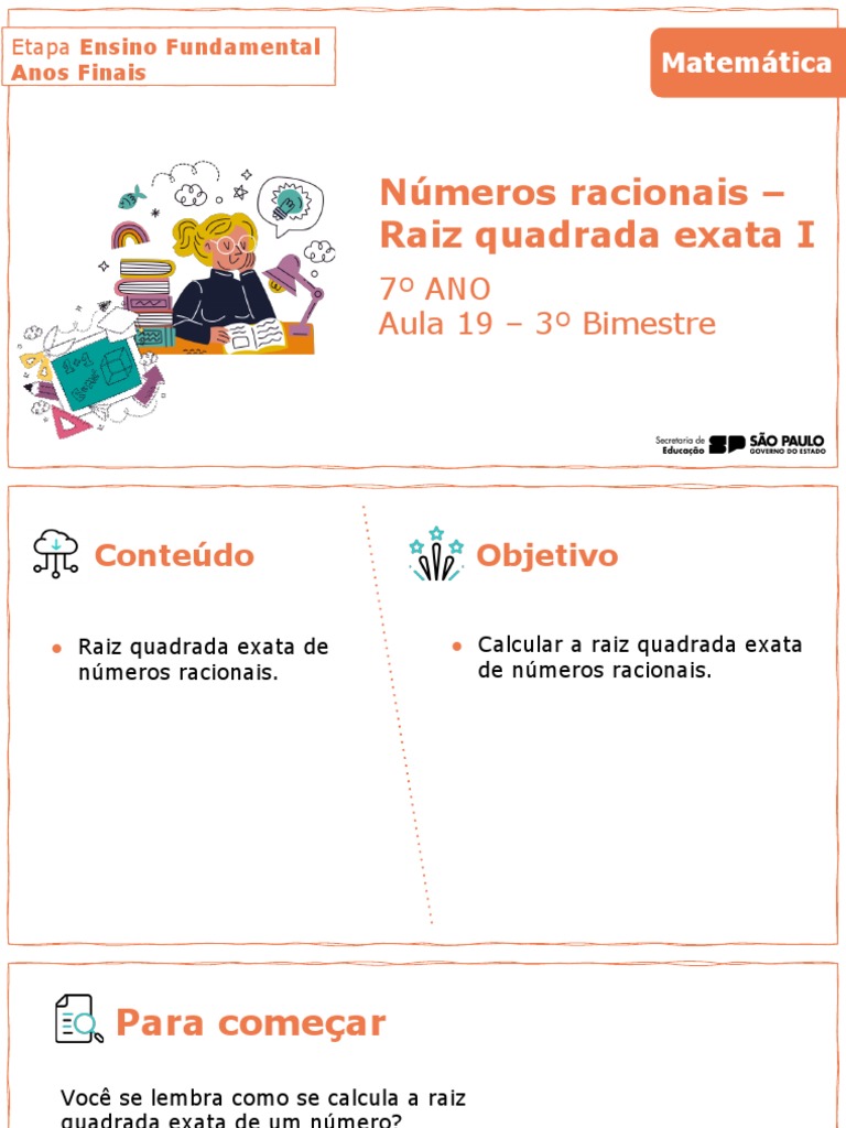 Aula 19 Raiz Quadrada Exata I (7 Ano B, C) 3 Bimestre | PDF | Números ...