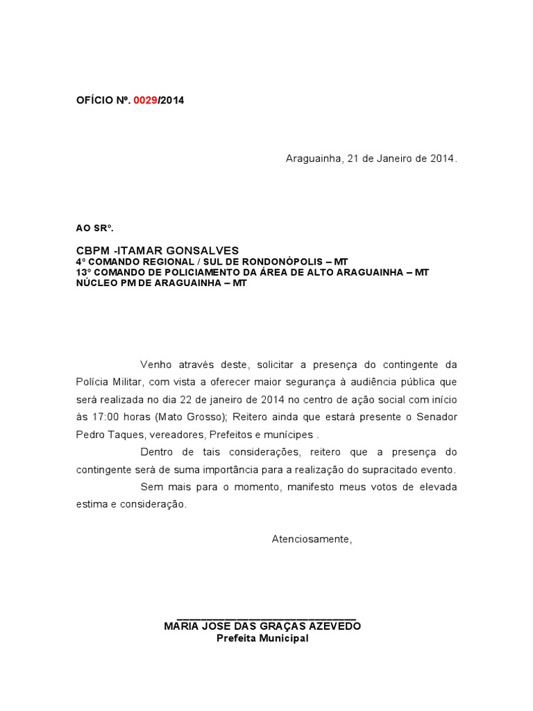 OFICIO N - 029. 2014 - Policia Militar Convite | PDF