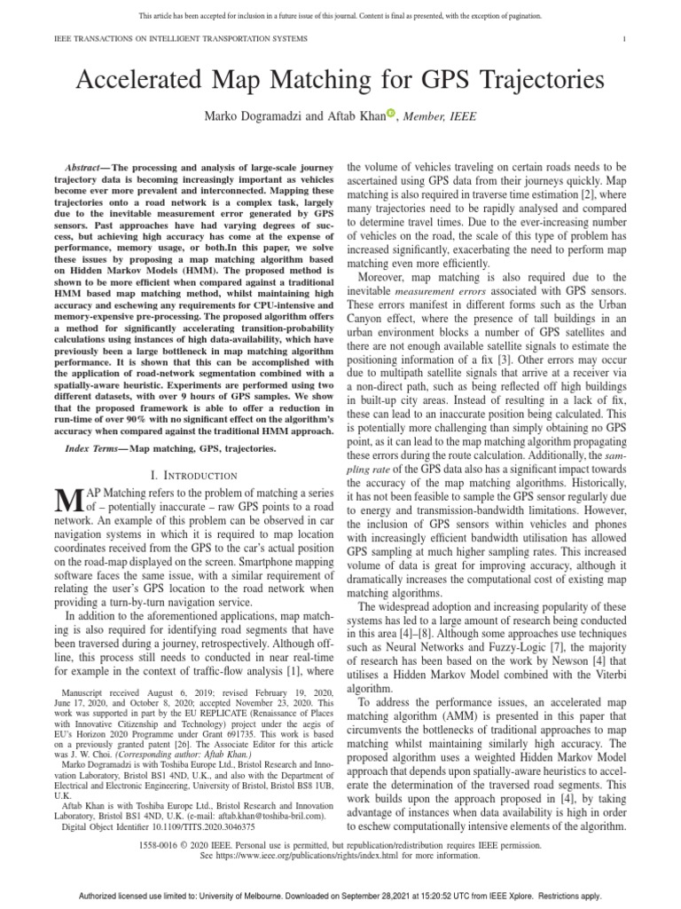 Accelerated Map Matching For Gps Trajectories Pdf Global Positioning System Markov Chain