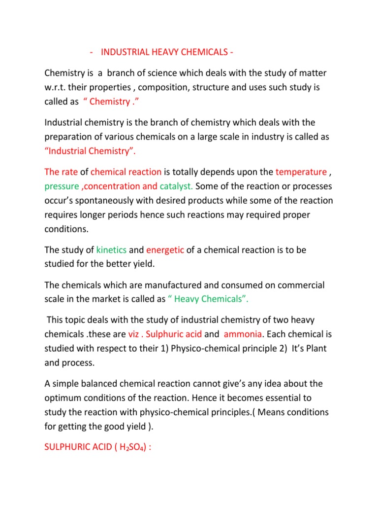 Heavy Chemicals | PDF | Chemical Reactions | Sulfuric Acid