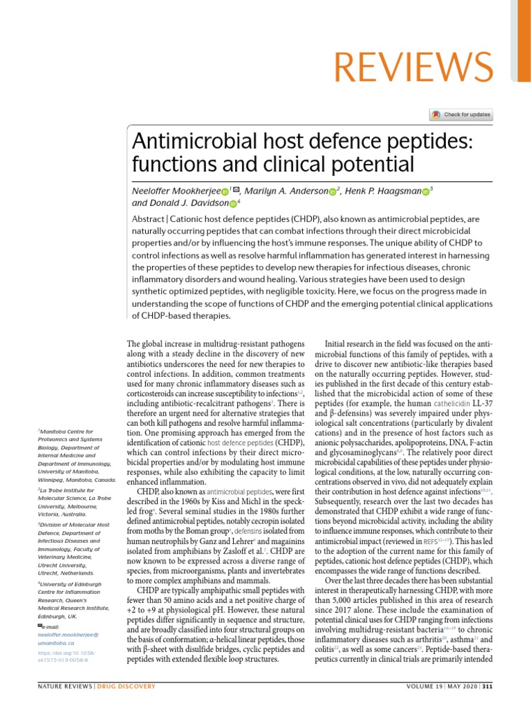 Antimicrobial Host Defense Peptides | PDF | Virus | Lipid Bilayer
