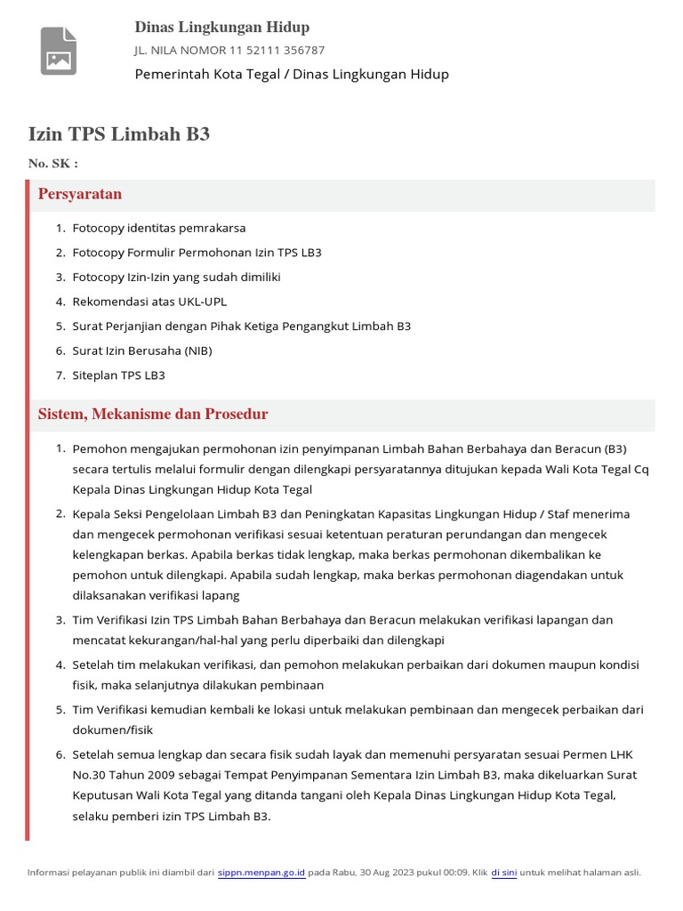 Izin Rincian Teknis Tempat Penamgan Sementara (TPS) lb3 Rsud Kelet 2022 ...