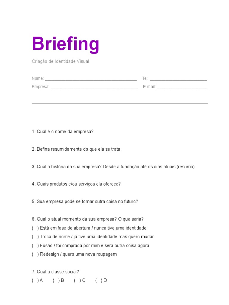 FreelaDoc - Briefing Criação de Identidade Visual | PDF