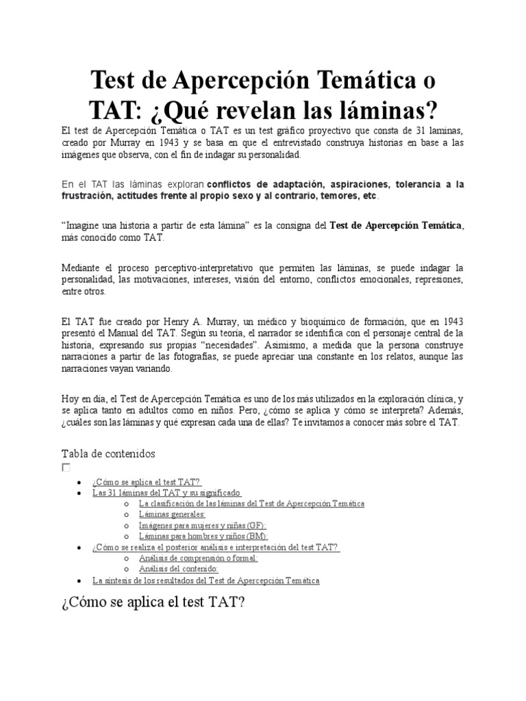 Test de Apercepción Temática: Guía y Láminas | PDF | Realidad