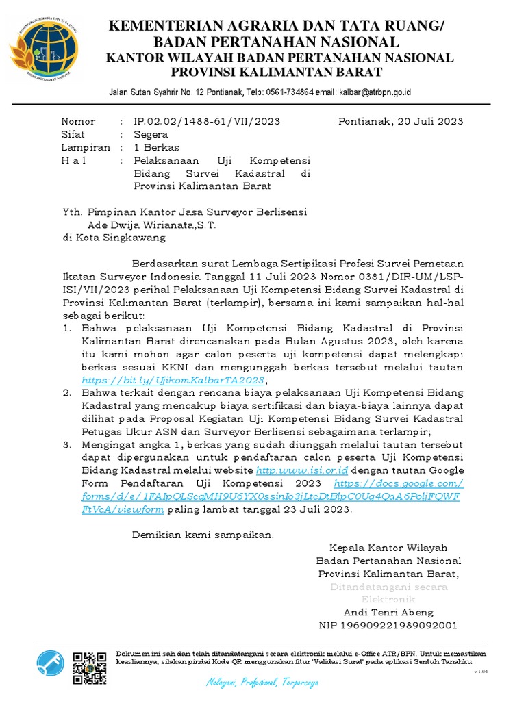 Pelaksanaan Uji Kompetensi Bidang Survei Kadastral Di Provinsi ...
