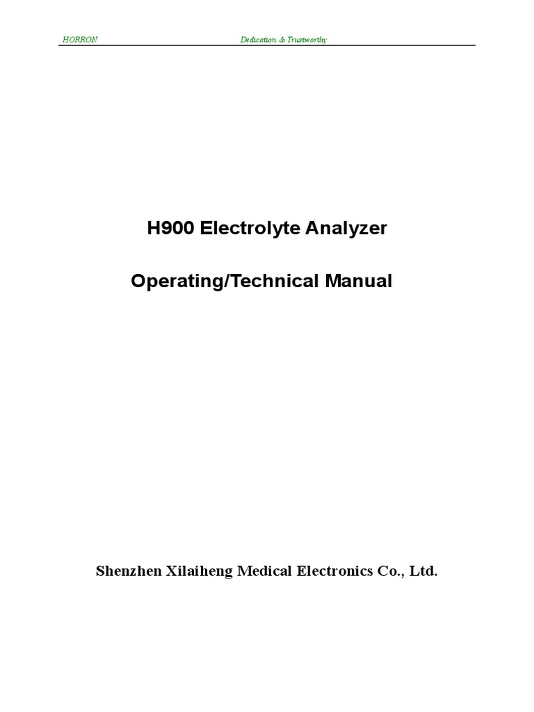 H900 Electrolyte Analyzer Manual | PDF | Electrolyte | Ph