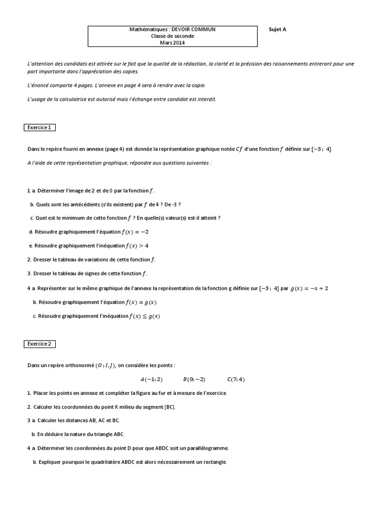 Devoir Commun 2nde Maths 1 | PDF | Probabilité | Mathématiques