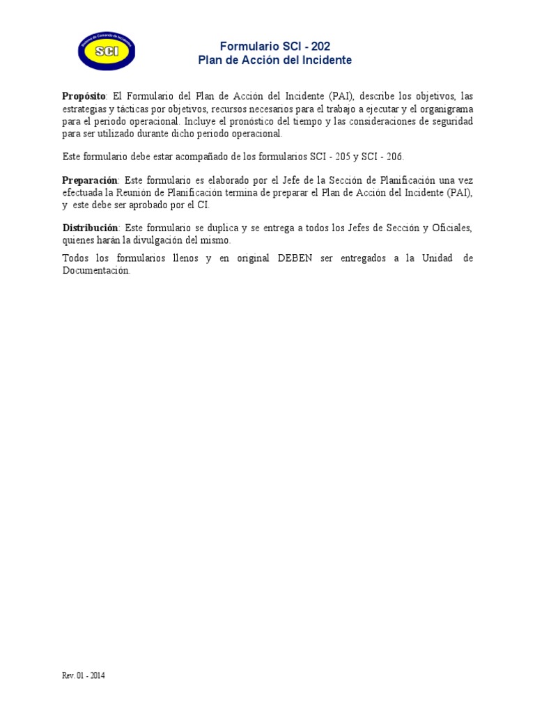 Formulario SCI-202: Plan de Acción Incidente | PDF | Planificación
