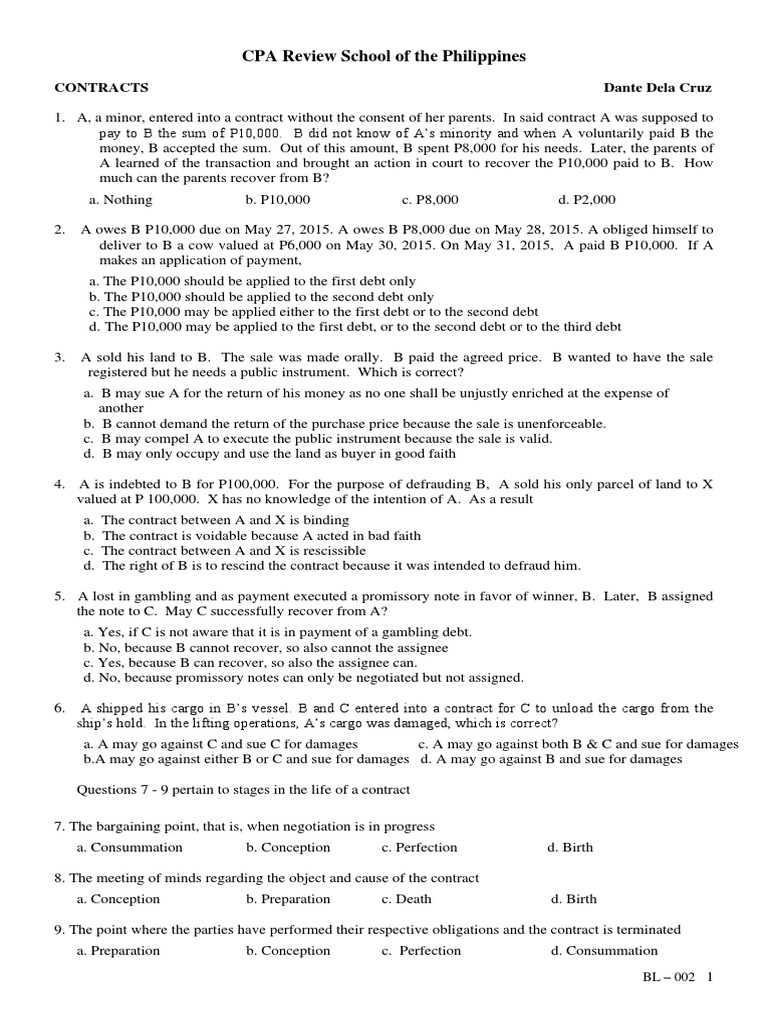 Contracts Law Exam Questions and Answers | PDF | Guarantee | Mortgage Law