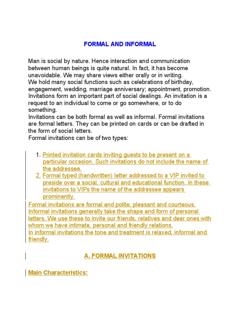 Formal vs Informal Invitations Explained | PDF | Sports & Recreation