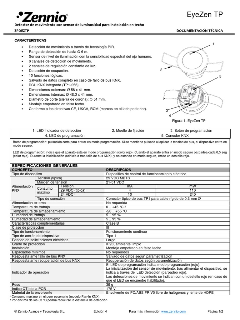 Hoja Tecnica EyeZen TP ES Ed4 PDF | PDF | Diodo emisor de luz ...