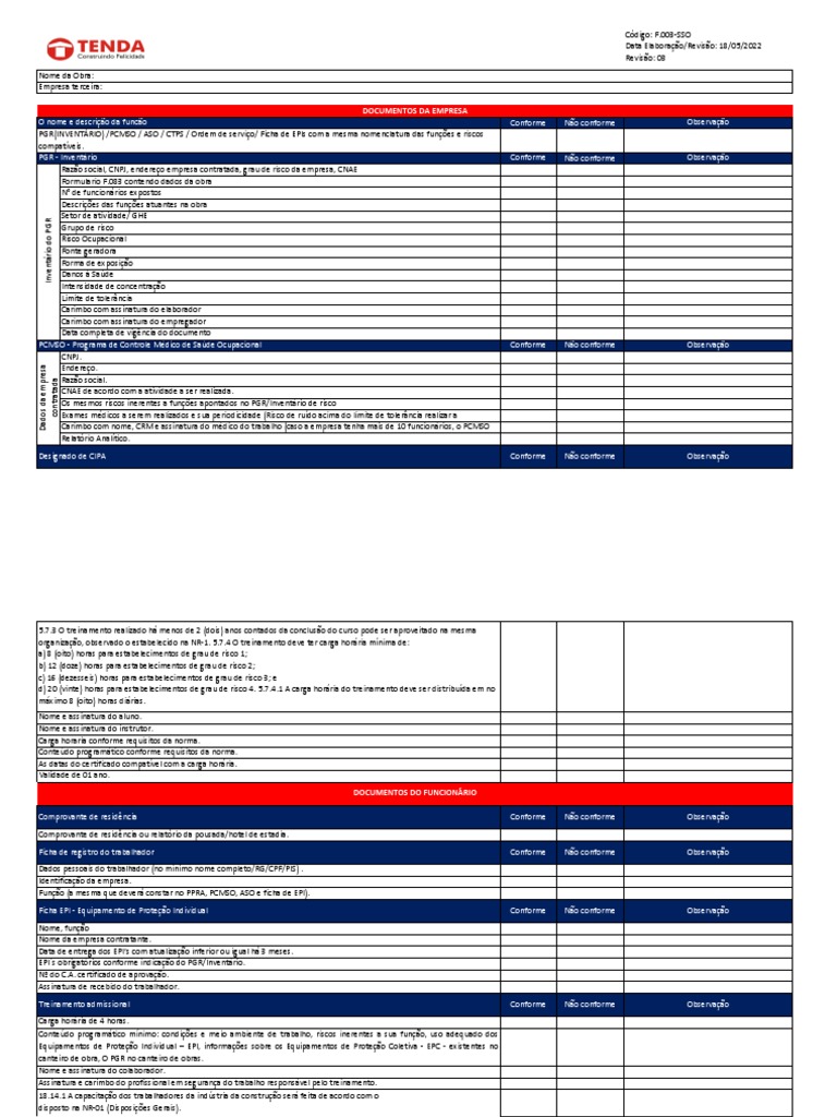 F.003-SSO - v03 - Check - List - de - Verificao - de - Documentacão - Maio-2022 | PDF