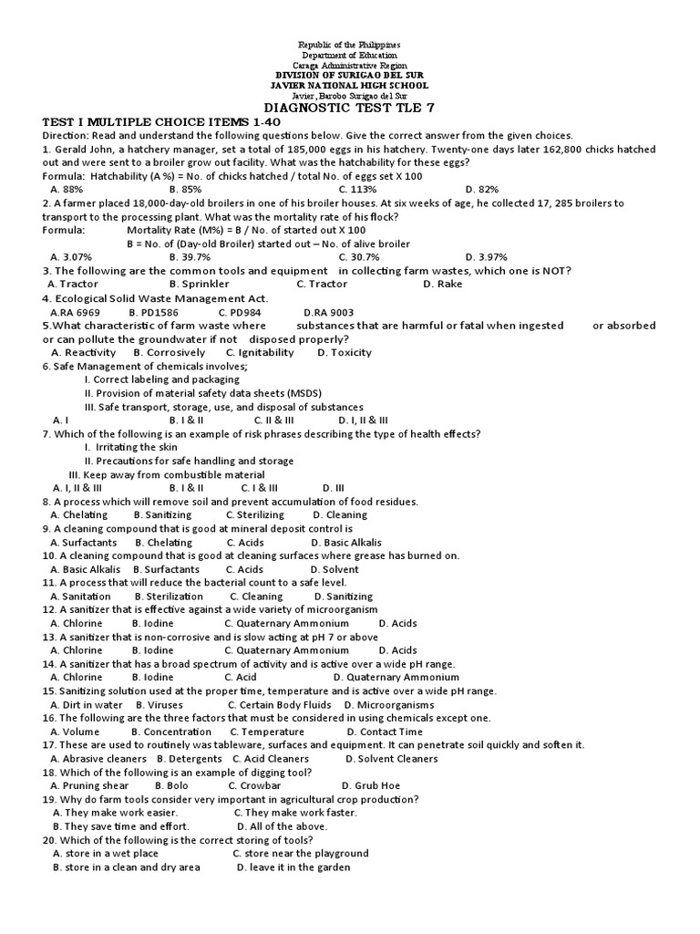 DIAGNOSTIC TEST g7 | Download Free PDF | Disinfectant | Waste