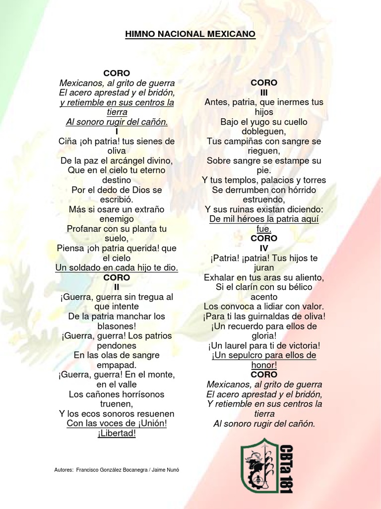 Letra Himno Nacional Mexicano 061835 Pdf 6820