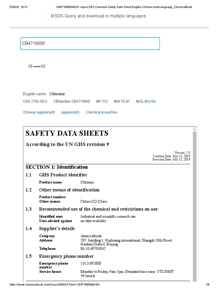 Cloro Safety Data | PDF | Materials | Chemistry