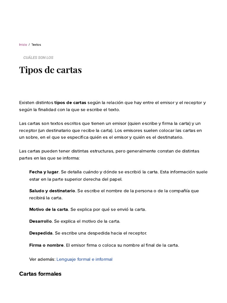 Tipos y Estructura de Cartas Formales | PDF | Periódicos