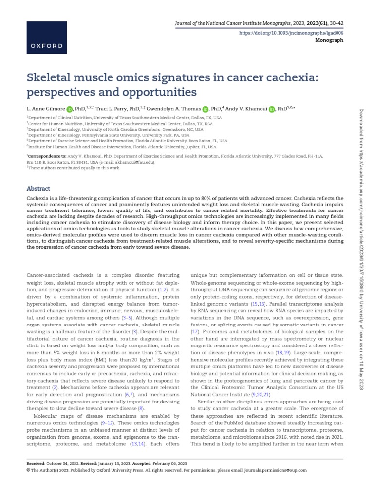 Skeletal Muscle Omics Signatures in Cancer Cachexia | PDF | Skeletal ...