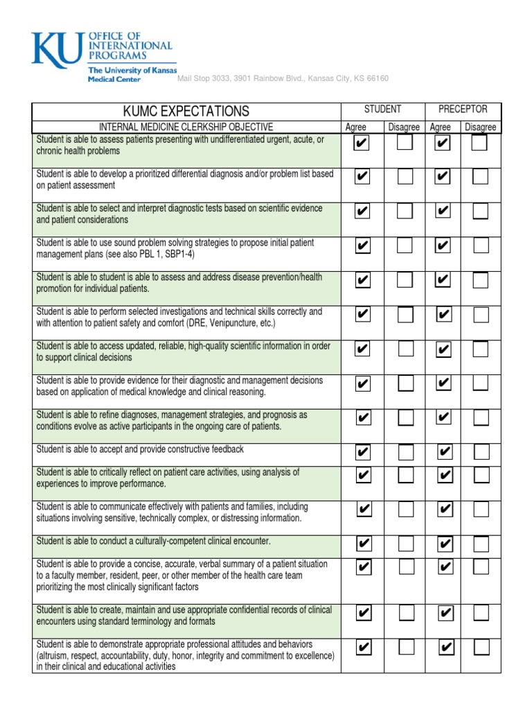 Kumc Expectations: Internal Medicine Clerkship Objective | PDF | Career ...