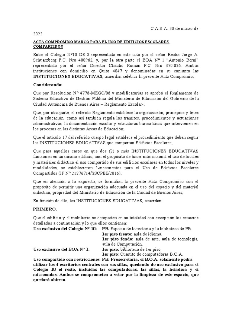 Acta compromiso edificios compartidos 2022 | PDF | Buenos Aires ...