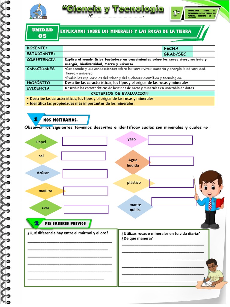 C-1º Act 3 Cyt Und 5 - Sem 3 | PDF | Roca (geología) | Minerales