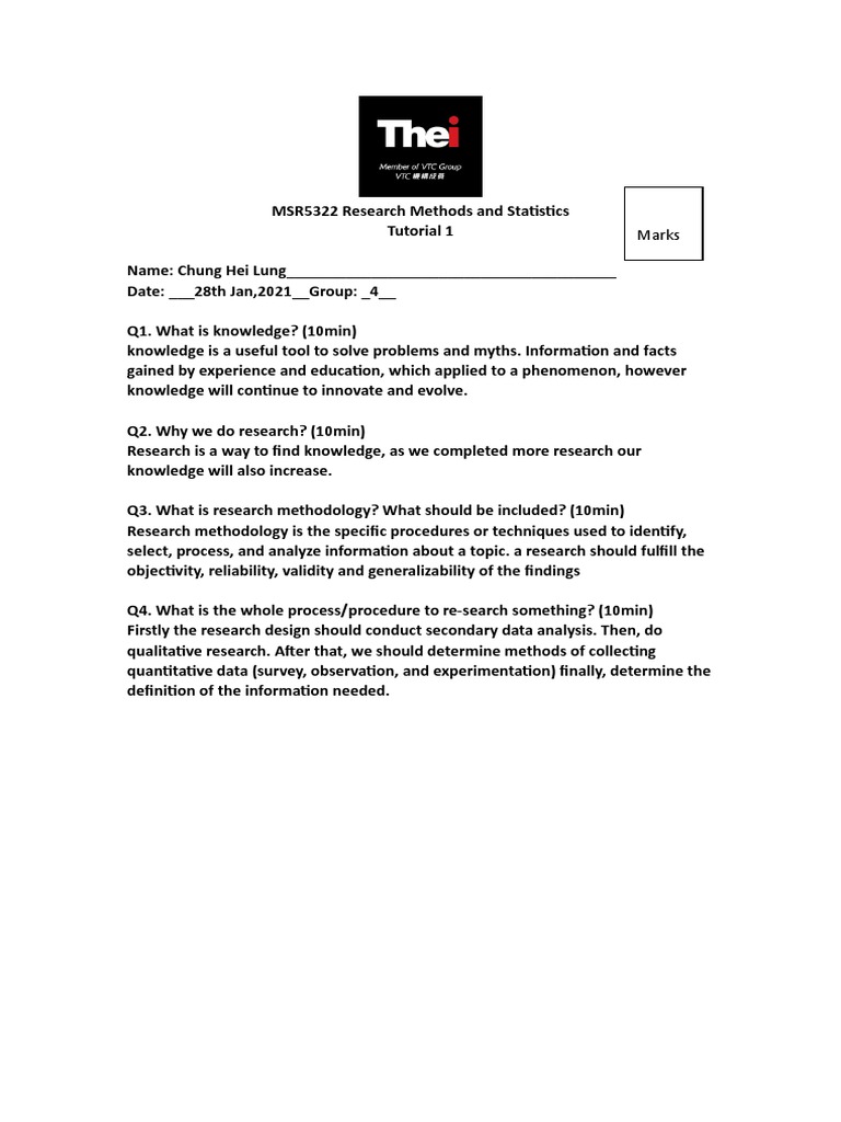 Tutorial 1 Worksheet Pdf Epistemology Observation