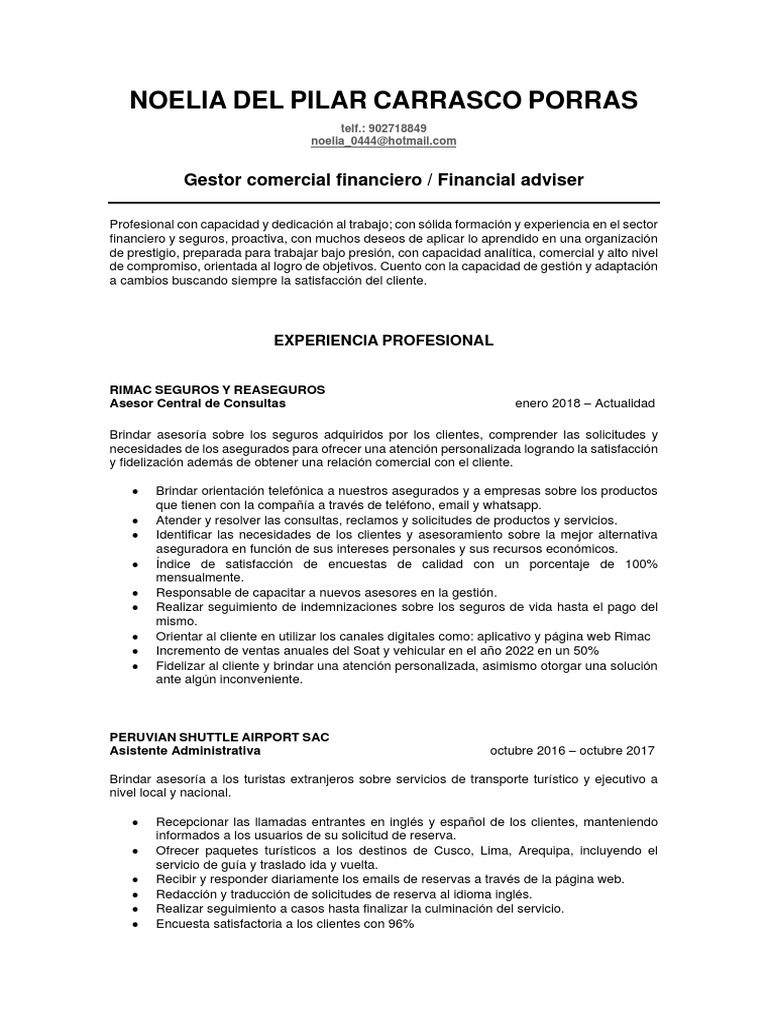 Noelia Carrasco CV | PDF | Seguro | Bancos