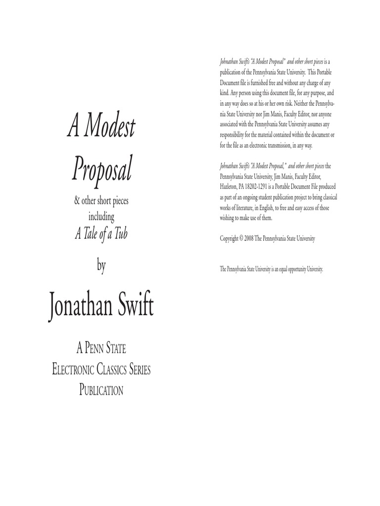 A Modest Proposal | PDF | Jonathan Swift