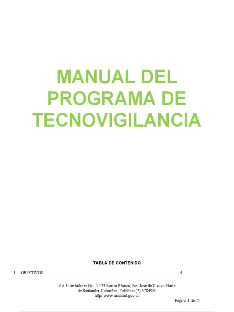 Mej 01 M 06 Manual Del Programa de Tecnovigilancia | PDF | Dispositivo médico | Farmacia