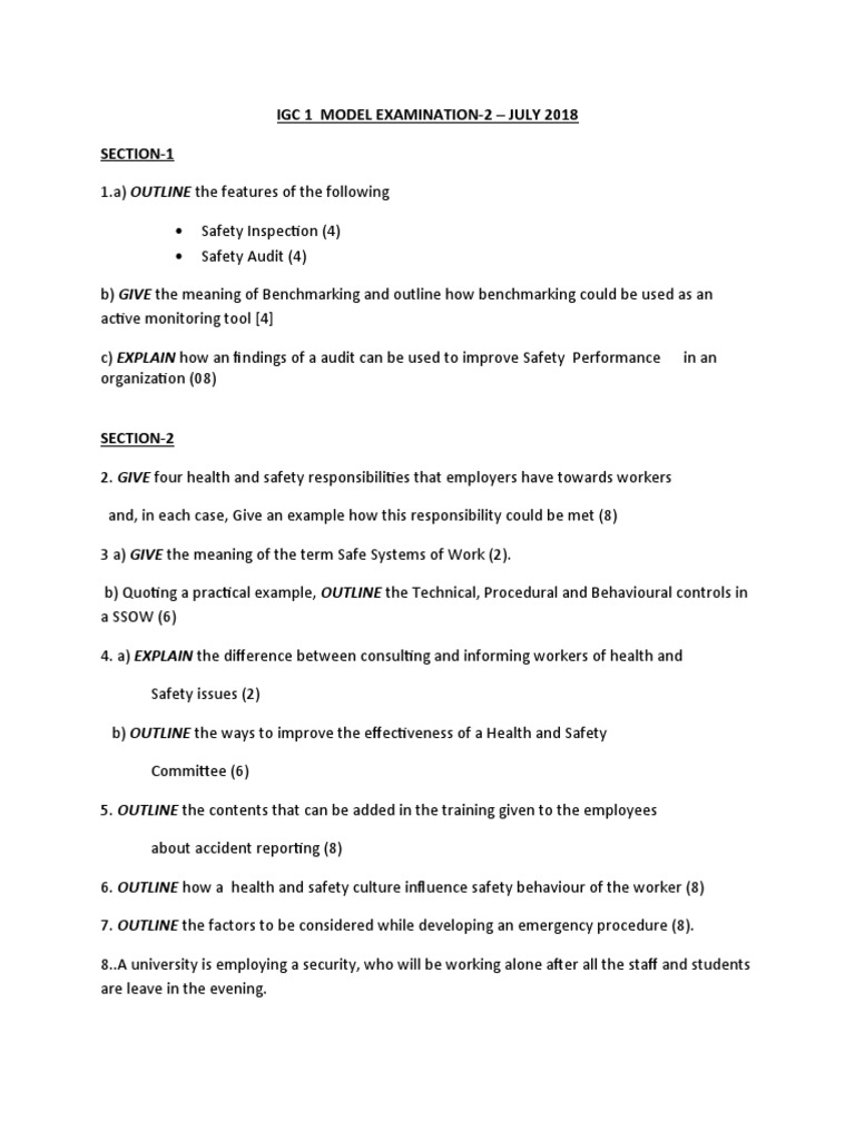 Igc 1 Model Exam Final July 2018 | PDF