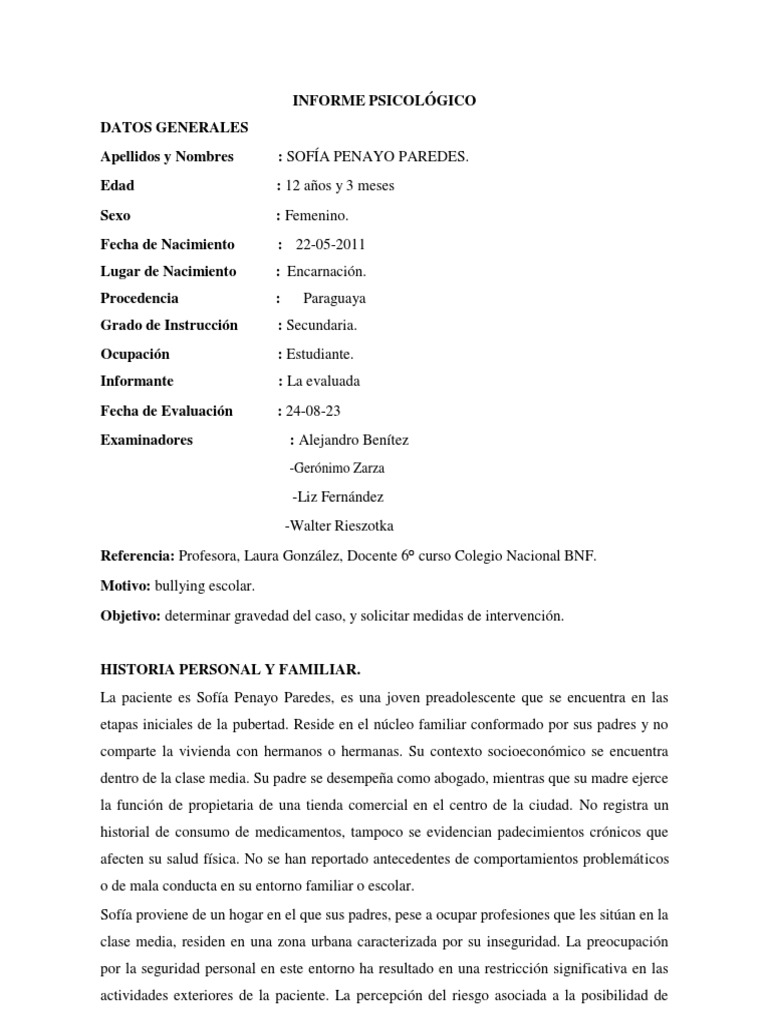 Informe Psicoeducativo PDF Ansiedad Desorden De Ansiedad Social