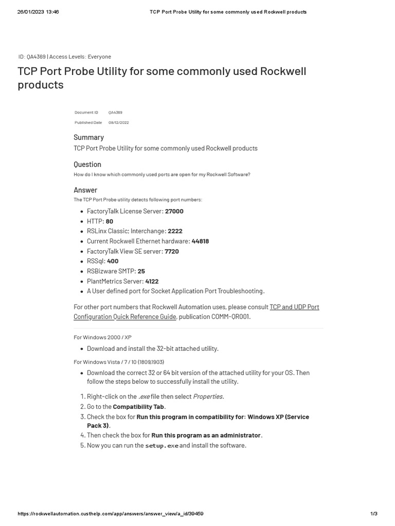 TCP Port Probe Utility For Some Commonly Used Rockwell Products | PDF ... TCP Port Probe Utility For Some Commonly Used Rockwell Products | PDF ...