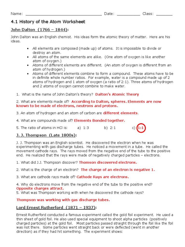 4.1 History of Atom Sol | PDF | Atoms | Energy Level