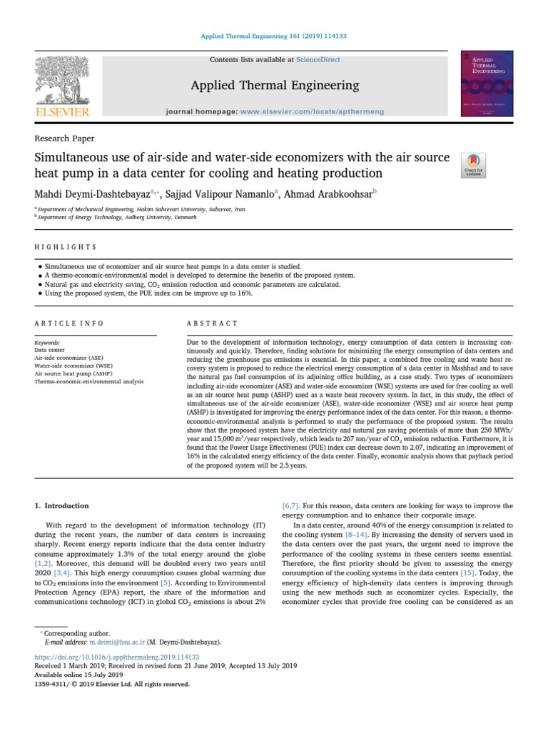Simultaneous Use of Air-Side and Water-Side Economizers With The Air Source Heat Pump in A Data ...
