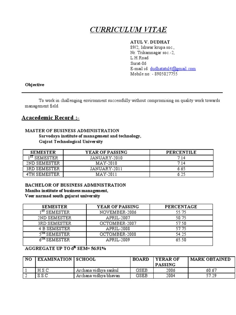 Atul V. Dudhat Curriculum Vitae | PDF