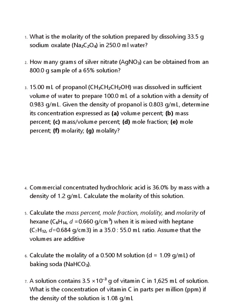 Concentration Units Pratice Problems 2 | PDF