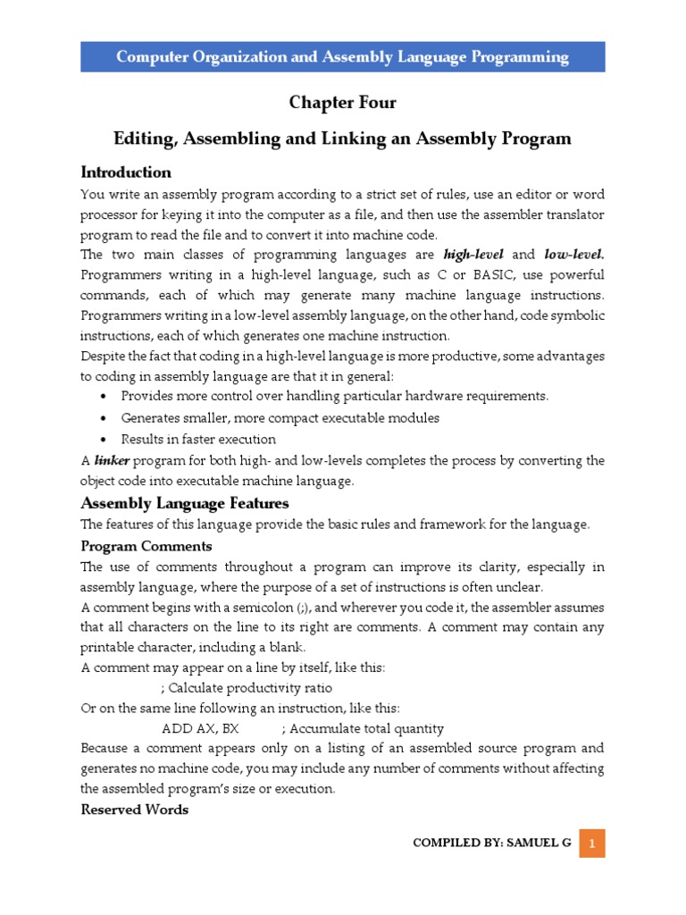 Chapter Four - Assembly Programming | PDF | Assembly Language ... Chapter Four - Assembly Programming | PDF | Assembly Language ...