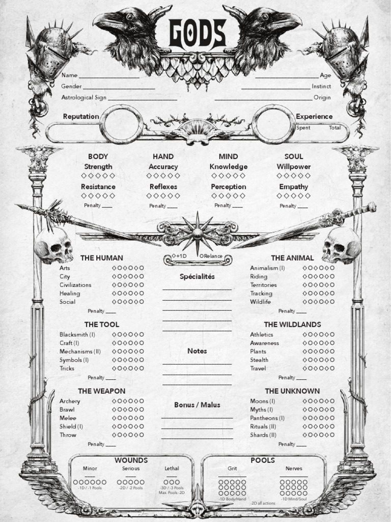 GODS Character Sheet | PDF | Rituals