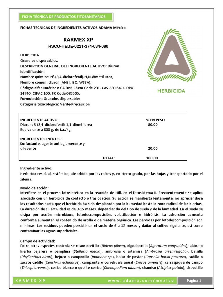 Ficha Tecnica Karmex Adama | PDF | Pesticida | Agua