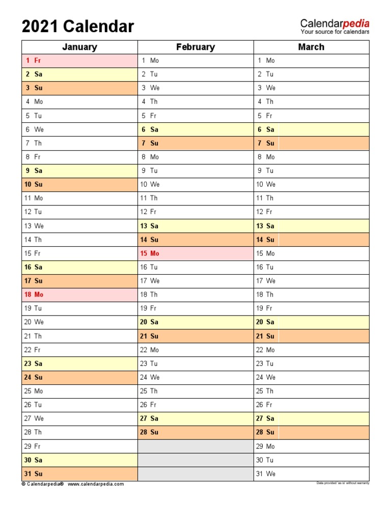 2021 Calendar Portrait 4 Pages | PDF