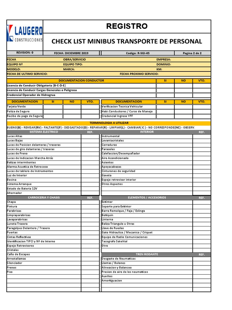 Check List Minibus | PDF | Vehículo de motor | Vehículos de ruedas