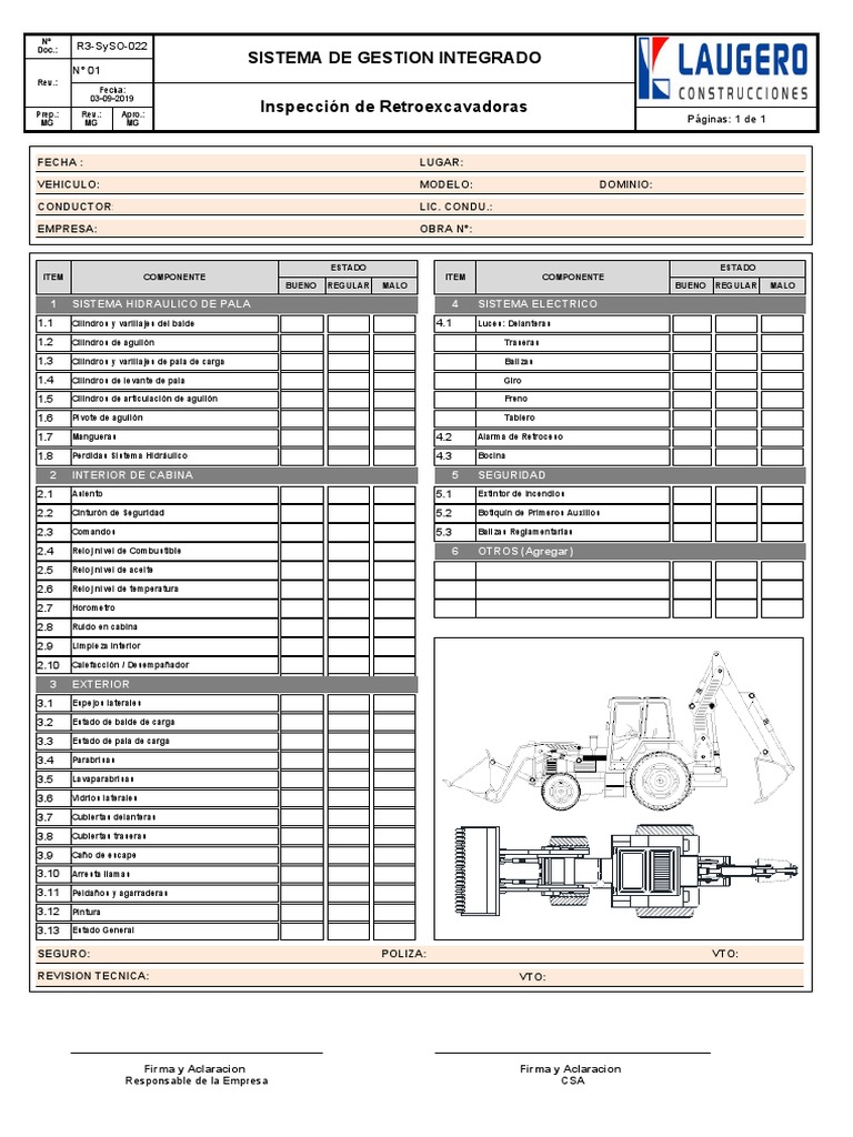 Check List Retroexcavadora | PDF | Coche | Vehículos con tracción delantera