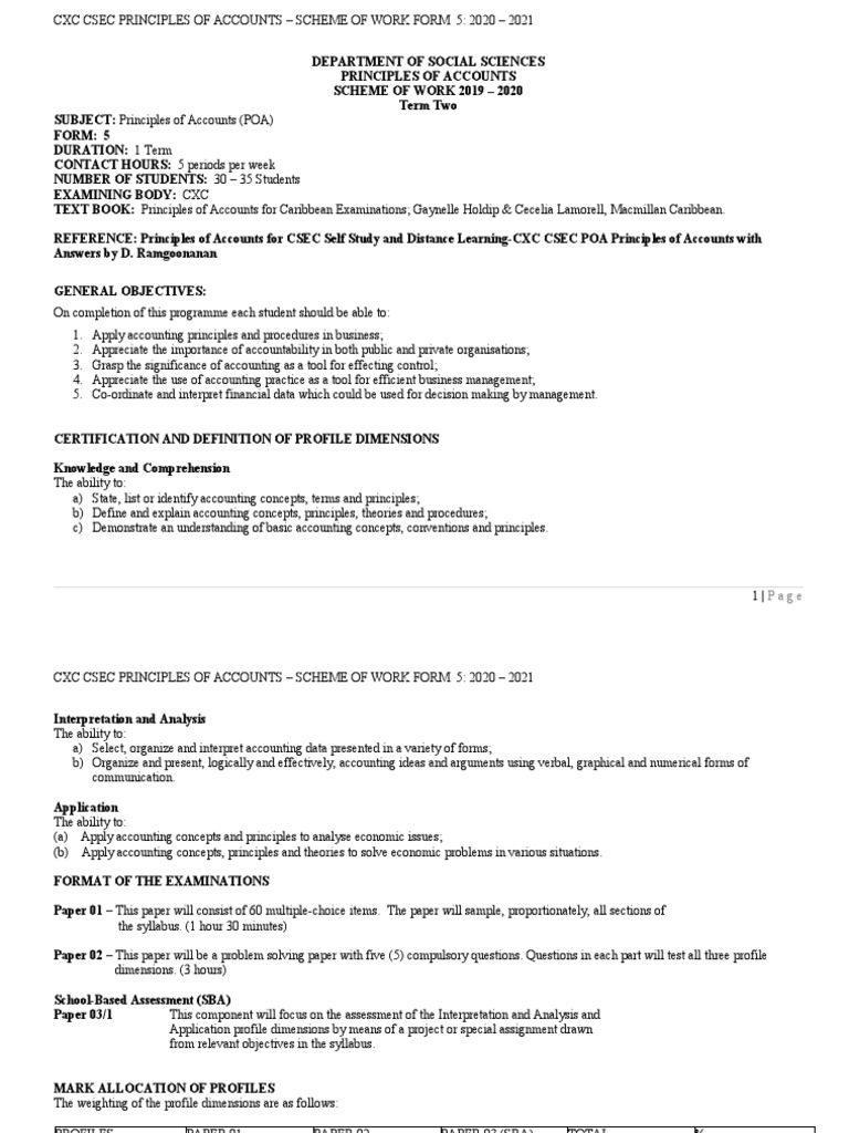 CXC CSEC Principles of Accounts Scheme | PDF | Bad Debt | Depreciation