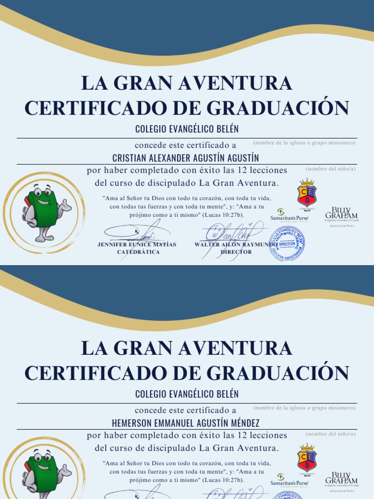 Certificado de Graduación La Gran Aventura | PDF | Religiones abrahámicas