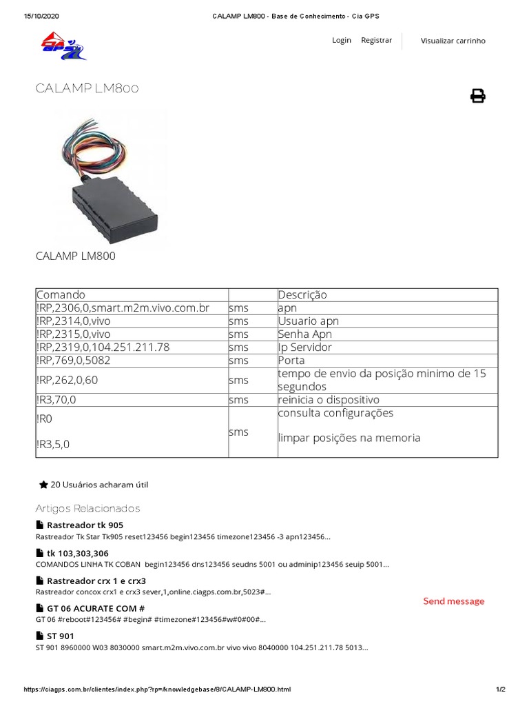 CALAMP LM800 - Base de Conhecimento - Cia GPS | PDF