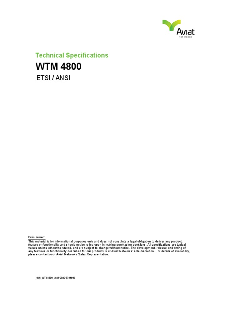 Aviat WTM 4800 Technical Specs | PDF | Wi Fi | Quality Of Service