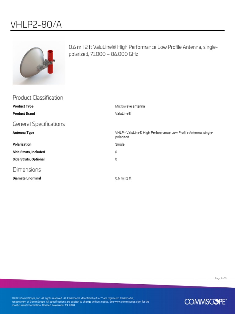 Aviat 2' MW Dish-VHLP2-80 - A Product Specifications | PDF | Antenna ...