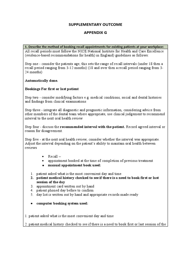 Supplementary Outcome Appendix G | PDF | Dentistry | Health Care