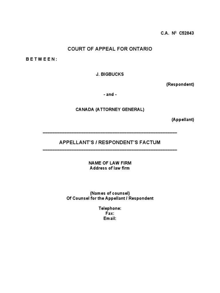 Factum Template | PDF | Brief (Law) | Judgment (Law)