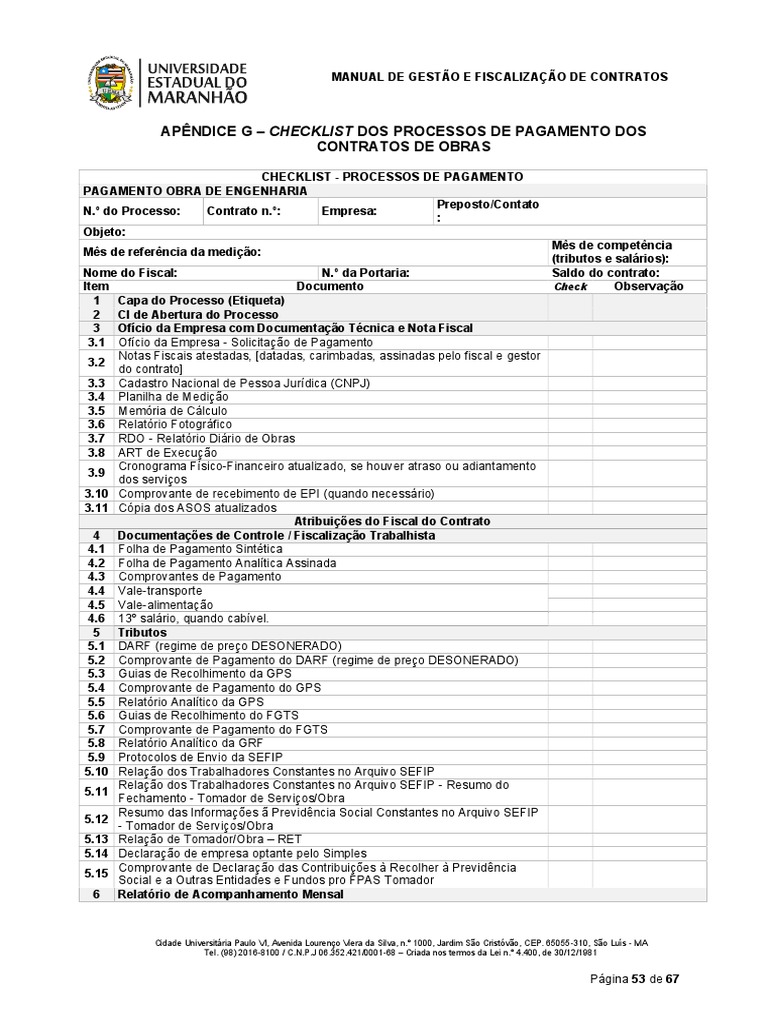 Checklist Processos de Pagamentos - Obras | PDF | Programas sociais ...